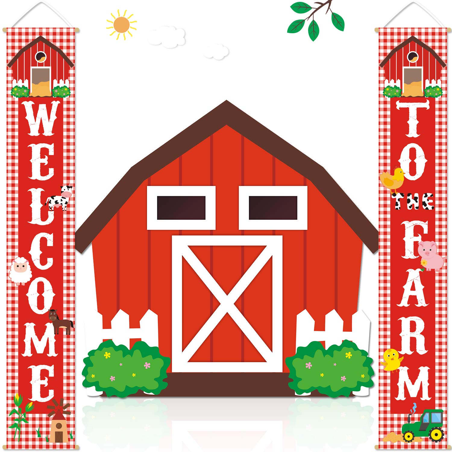 Farm Animal Porch Banner, Barnyard Party Decorations, Farm Animal Themed Party Door Banner, 12×71 Inches, Farm Animal Decorations for Baby Shower Birthday Wedding Party