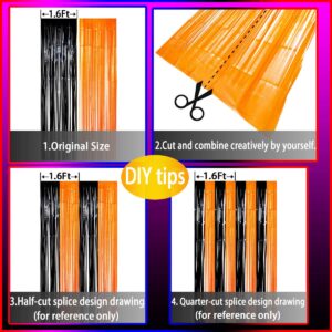 Black Orange Party Tinsel Foil Fringe Curtains - Halloween Construction 1st Birthday Baby Shower Graduation Wedding Party Streamers Photo Booth Props Backdrops Decorations