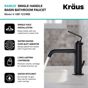 KRAUS Ramus Single Handle Bathroom Sink Faucet with Lift Rod Drain in Matte Black, KBF-1221MB