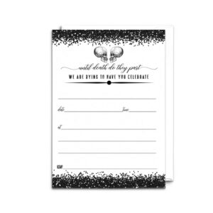 paper clever party glam skull halloween invitations with envelopes (25 pack) - halloween wedding, until death bridal shower - gothic black & white 5x7 blank cards