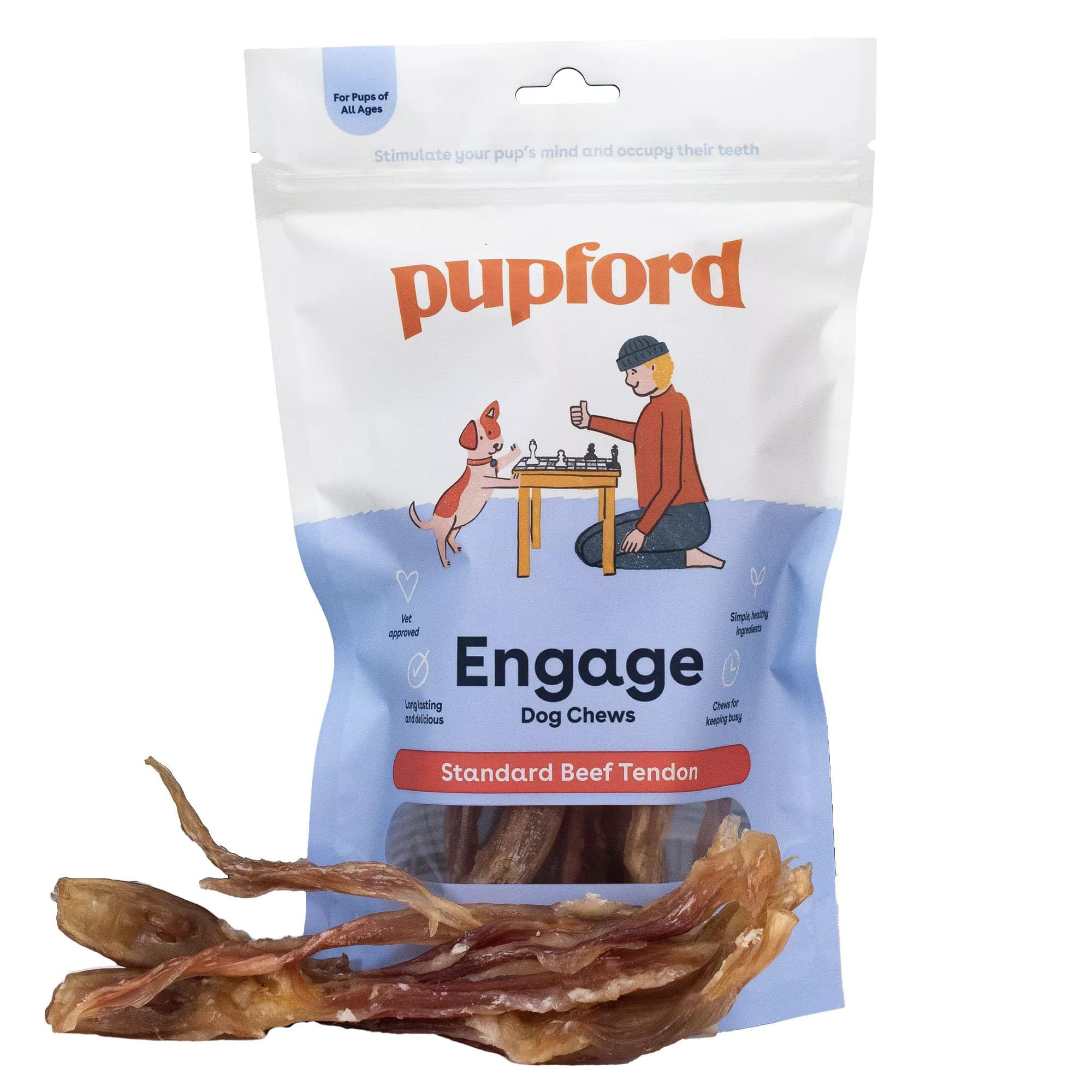 Pupford Standard Beef Tendon Chews for Dogs & Puppies, All-Natural Dog Chew with Glucosamine for HIPS and Joints, Long-Lasting Toy, Great for Teething (10 Count)