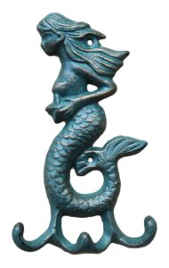 mermaid cast iron wall hook, decorative metal key hanger, towel hook with screws and anchors