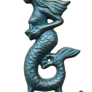 Mermaid Cast Iron Wall Hook, Decorative Metal Key Hanger, Towel Hook with Screws and Anchors