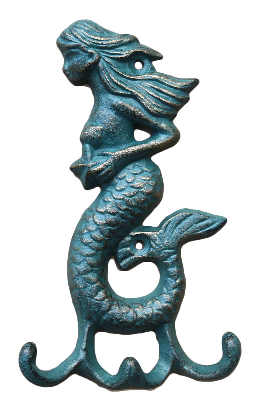 Mermaid Cast Iron Wall Hook, Decorative Metal Key Hanger, Towel Hook with Screws and Anchors