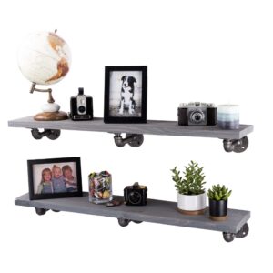 industrial pipe wooden shelves restore by pipe dÉcor premium douglas fir wood shelving 36 inch length set of 2 boards and 6 l brackets riverstone grey finish