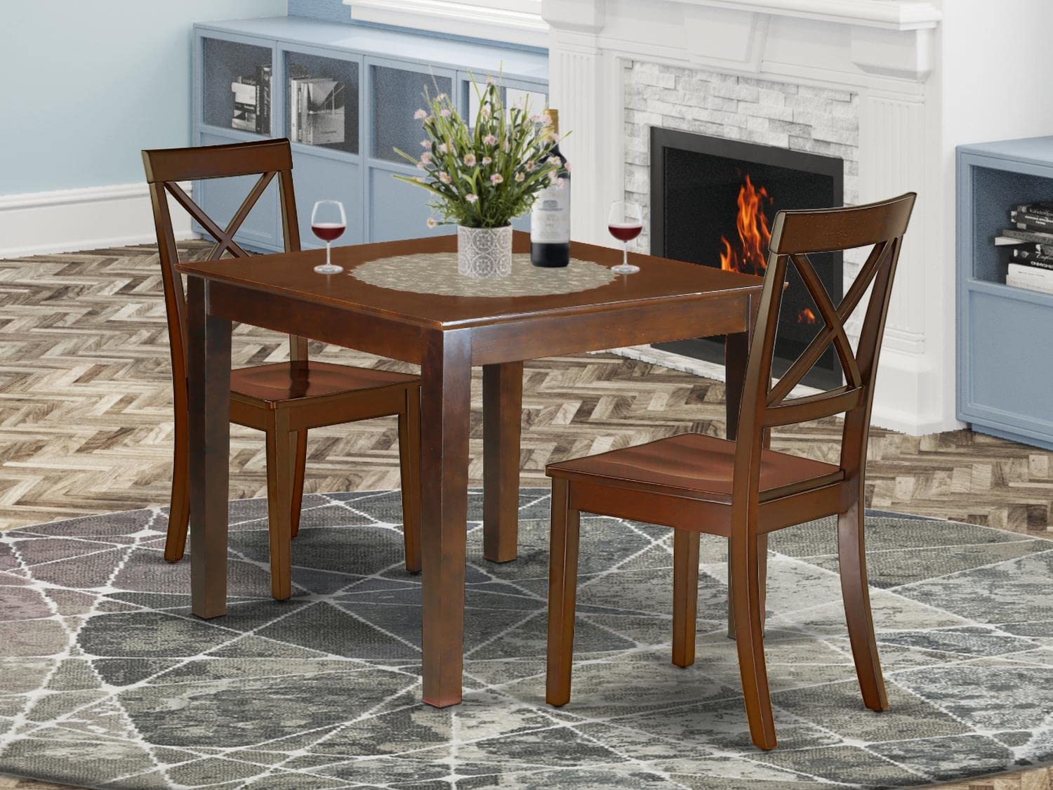 East West Furniture OXBO3-MAH-W 3 Piece Dining Room Table Set Contains a Square Kitchen Table and 2 Dining Chairs, 36x36 Inch, Mahogany