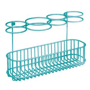 mDesign Metal Wire Cabinet/Wall Mount Hair Care & Styling Tool Organizer - Bathroom Storage Basket for Hair Dryer, Flat Iron, Curling Wand, Hair Straightener, Brushes - Holds Hot Tools - Teal/Blue