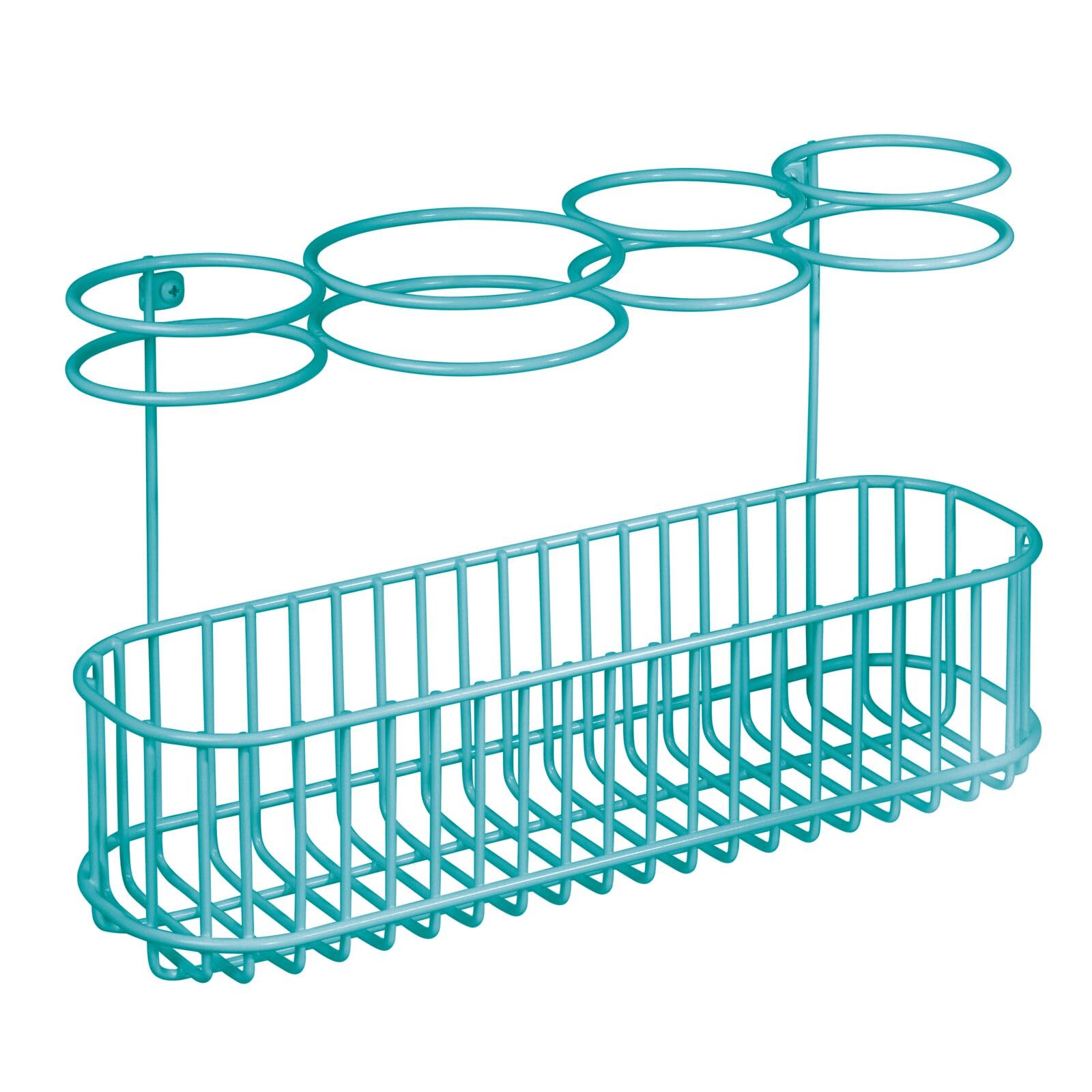 mDesign Metal Wire Cabinet/Wall Mount Hair Care & Styling Tool Organizer - Bathroom Storage Basket for Hair Dryer, Flat Iron, Curling Wand, Hair Straightener, Brushes - Holds Hot Tools - Teal/Blue