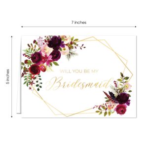 Canopy Street Fall Floral Will You Be My Bridesmaid Cards / 5" x 7" Be My Maid of Honor Request Greeting Cards / 10 Faux Gold Bridesmaids Proposal Note Cards And Envelopes/Made In The USA