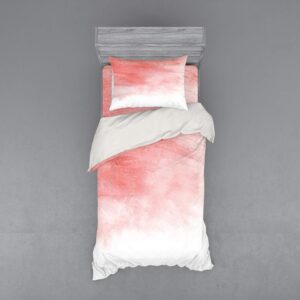 ambesonne peach duvet cover set, hand drawn watercolor style with brush strokes with ombre effect print, 3 piece bedding set with sham and fitted sheet, twin xl size, coral white