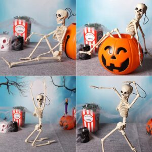 Oun Nana Halloween Posable Skeleton 16” Full Body Plastic Halloween Skeletons with Movable Joints, Mini Poseable Skeleton Toy for Halloween Party Decorations