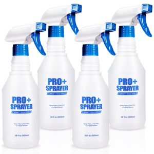 airbee plastic spray bottles 4 pack 16 oz for cleaning solutions, planting, pet, bleach spray, vinegar, professional empty spraying bottle, mist water sprayer with adjustable nozzle & measurements