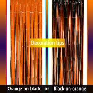 Black Orange Party Tinsel Foil Fringe Curtains - Halloween Construction 1st Birthday Baby Shower Graduation Wedding Party Streamers Photo Booth Props Backdrops Decorations