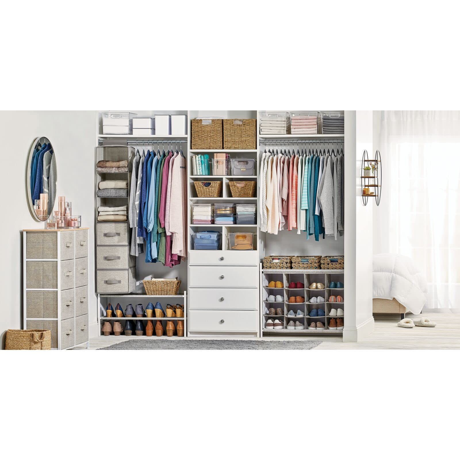 mDesign 38.31" High Steel Frame/Wood Top Storage Dresser Furniture Unit with 8 Removable Fabric Drawers - Large Bureau Organizer for Bedroom, Living Room, or Closet - Lido Collection, Linen/Tan