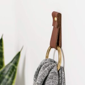 keyaiira - small leather wall hook, wall hanging strap towel hook for wall leather loop strap for scarf storage boat paddle holder minimal towel bar rack storage