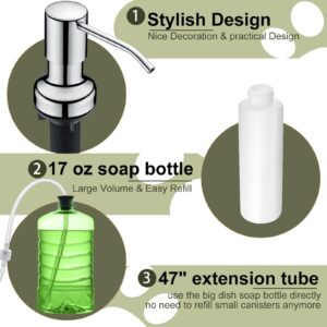 Dish Soap Dispenser for Kitchen Sink, SonTiy Kitchen Hand Soap Dispenser Pump Chrome, Stainless Steel Liquid Soap Dispenser with 47" No-Spill Extension Tube+17 OZ Bottle