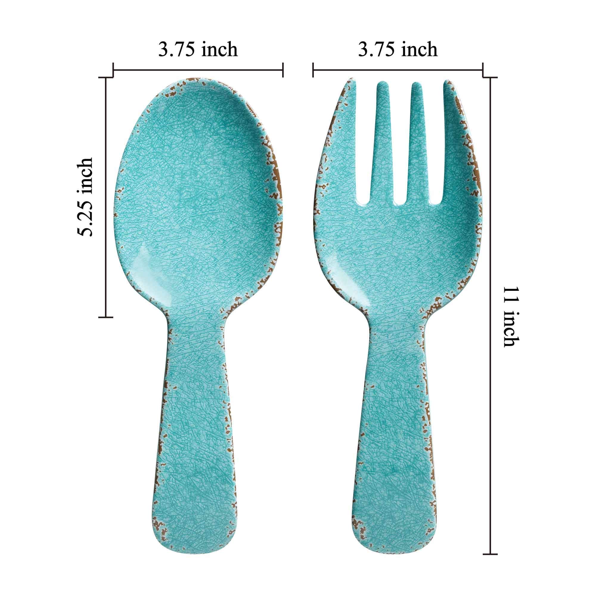 Supreme Housewares 2-Piece 10.75 Inch Melamine Salad Server Serving Utensil Set Includes Salad Spoon and Salad Fork (Crackle, Turquoise)