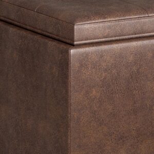 SIMPLIHOME Avalon 35 inch Wide Contemporary Rectangle 5 Pc Storage Ottoman in Distressed Chestnut Brown Vegan Faux Leather, Assembled, For the Living Room, Entryway and Family Room