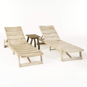 gdfstudio outdoor acacia wood chaise 3 piece lounge set