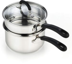 cook n home 02655 professional double boiler saucepan 2-quart, 18-10 stainless steel steam melting pot for butter chocolate cheese, tempered glass lid, silver