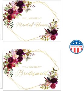 canopy street fall floral will you be my bridesmaid cards / 5" x 7" be my maid of honor request greeting cards / 10 faux gold bridesmaids proposal note cards and envelopes/made in the usa