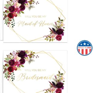 Canopy Street Fall Floral Will You Be My Bridesmaid Cards / 5" x 7" Be My Maid of Honor Request Greeting Cards / 10 Faux Gold Bridesmaids Proposal Note Cards And Envelopes/Made In The USA