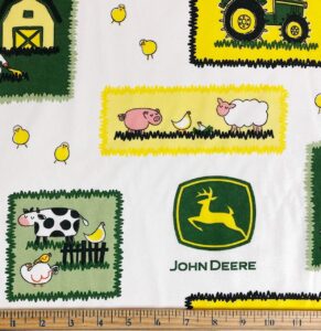 1/2 yard - john deere tractor patches on white cotton fabric - officially licensed (great for quilting, sewing, craft projects, throw blankets & more) 1/2 yard x 44"