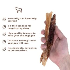 Pupford Standard Beef Tendon Chews for Dogs & Puppies, All-Natural Dog Chew with Glucosamine for HIPS and Joints, Long-Lasting Toy, Great for Teething (10 Count)