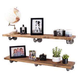 industrial pipe wooden shelves restore by pipe dÉcor premium douglas fir wood shelving 36 inch length set of 2 boards and 6 l brackets autumn brown finish