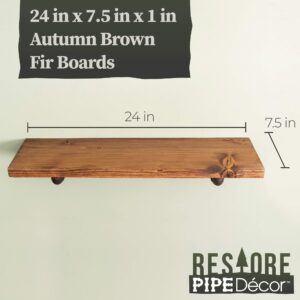 Industrial Pipe Wooden Shelves Restore by Pipe DÉCOR Premium Douglas Fir Wood Shelving 24 Inch Length Set of 2 Boards and 4 L Brackets Autumn Brown Finish