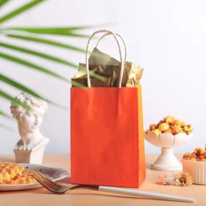 AWELL Small Orange Paper Bag with Handle Party Favours Bag 6x4.5x2.5 inch for Halloween Wedding Birthday Recycled Bag, Pack of 24