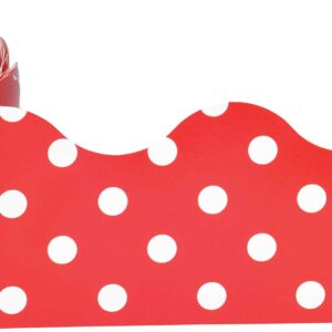 Teacher Created Resources Red Polka Dots Scalloped Rolled Border Trim - 50ft - Decorate Bulletin Boards, Walls, Desks, Windows, Doors, Lockers, Schools, Classrooms, Homeschool & Offices