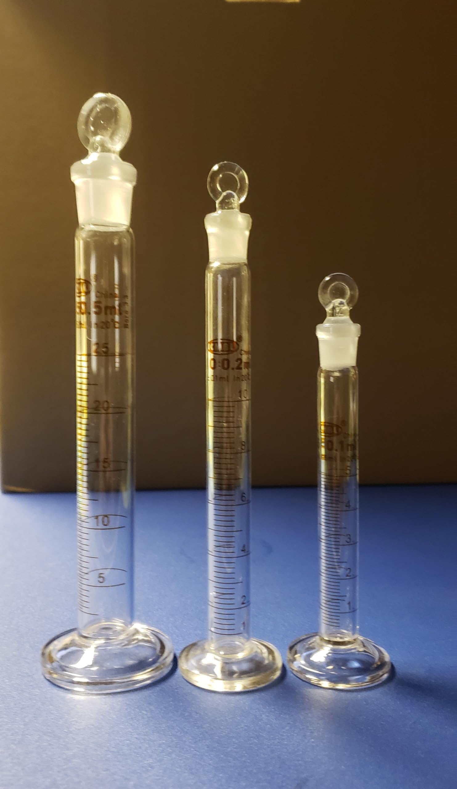 Lab Glass Cylinder with Stopper 5ml 10ml 25ml Graduated A Set Of 3 New