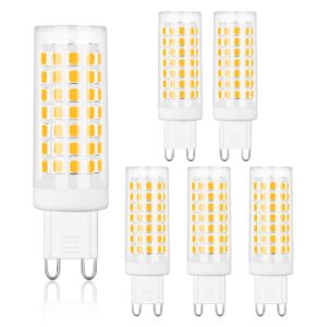 comzler g9 led bulb bi pin base 6w soft white 3000k g9 base bulbs, 60w halogen equivalent, 550lm, ceramic base g9 light bulbs for chandelier, non-dimmable, pack of 6