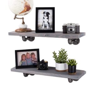 industrial pipe wooden shelves restore by pipe dÉcor premium douglas fir wood shelving 24-in length set of 2 boards and 4 l brackets riverstone grey finish