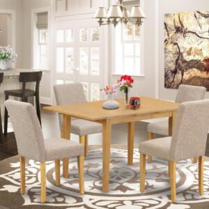 East West Furniture NOAB5-OAK-04 5 Piece Dining Set Includes a Rectangle Dining Room Table with Butterfly Leaf and 4 Light Tan Linen Fabric Upholstered Chairs, 32x54 Inch, Oak