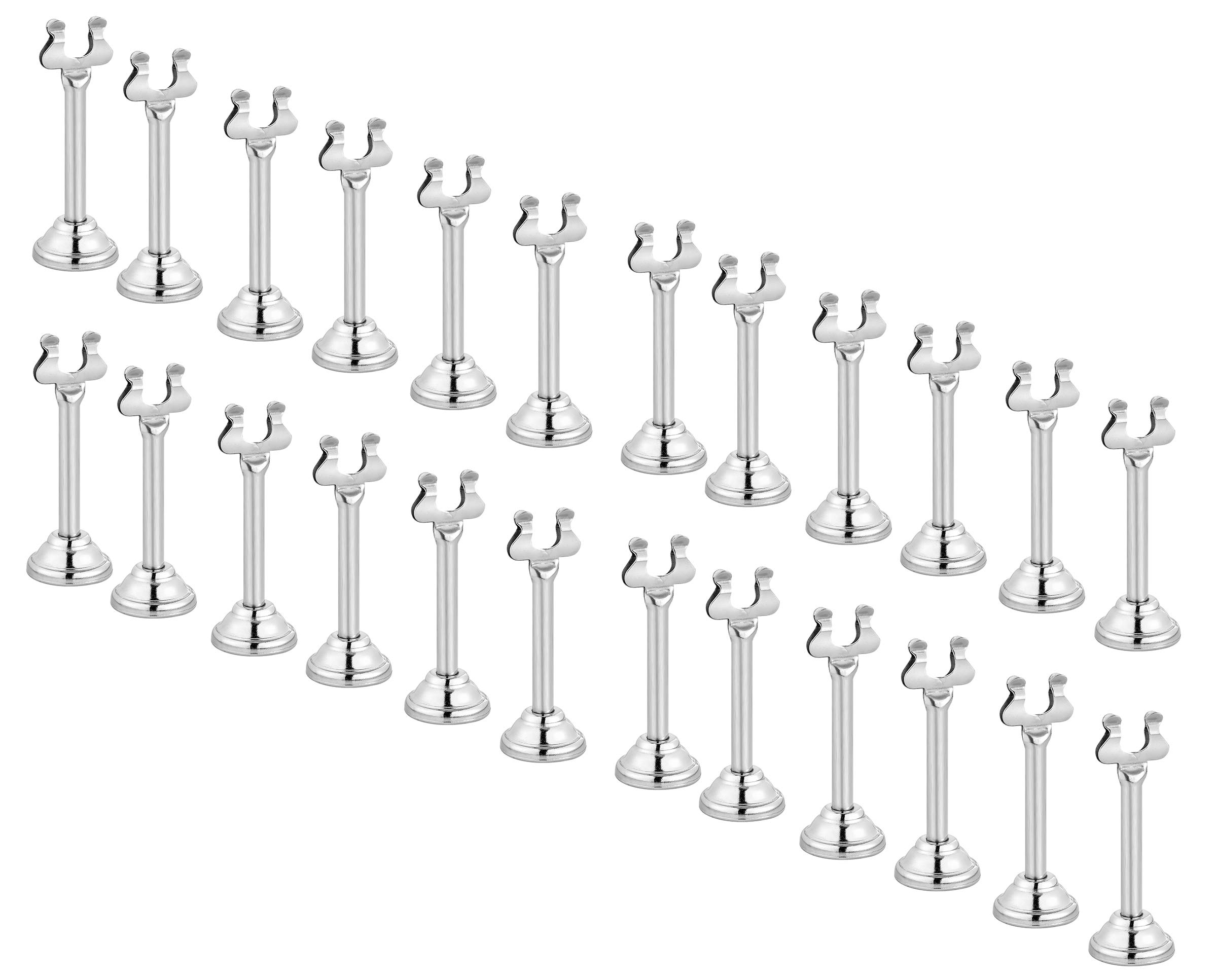 Alpine Industries 3" Harp Style Place Card Holder - Table Card Holder - Tabletop Menu Holder - Table Number Holder -Great for Restaurants, Weddings Banquets - Silver (24 Pack)