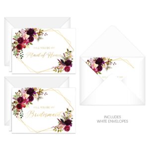 Canopy Street Fall Floral Will You Be My Bridesmaid Cards / 5" x 7" Be My Maid of Honor Request Greeting Cards / 10 Faux Gold Bridesmaids Proposal Note Cards And Envelopes/Made In The USA