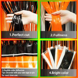 Black Orange Party Tinsel Foil Fringe Curtains - Halloween Construction 1st Birthday Baby Shower Graduation Wedding Party Streamers Photo Booth Props Backdrops Decorations