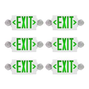 akt lighting led emergency light & exit sign combo, green exit sign, ul certified emergency exit light, adjustable lamps with back-up battery for business (green, 6 pack)