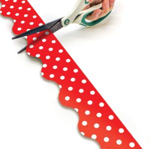 Teacher Created Resources Red Polka Dots Scalloped Rolled Border Trim - 50ft - Decorate Bulletin Boards, Walls, Desks, Windows, Doors, Lockers, Schools, Classrooms, Homeschool & Offices