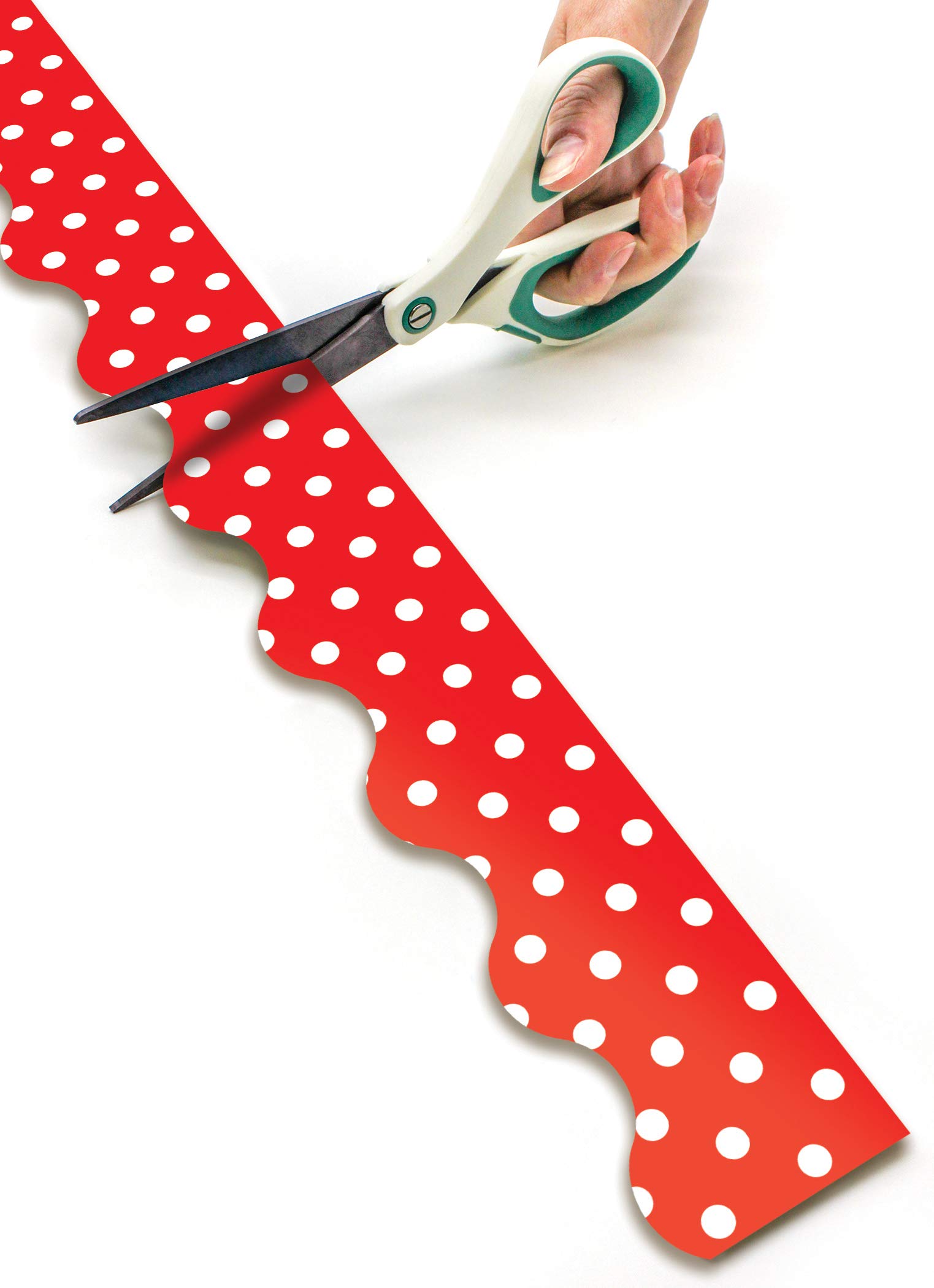 Teacher Created Resources Red Polka Dots Scalloped Rolled Border Trim - 50ft - Decorate Bulletin Boards, Walls, Desks, Windows, Doors, Lockers, Schools, Classrooms, Homeschool & Offices