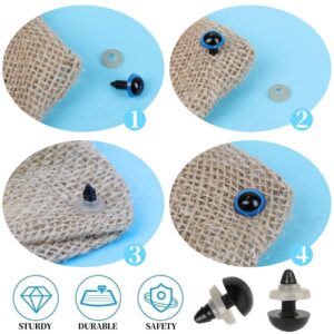 100PCS 6mm-12mm Solid Black Eyes with Washers, Sewing for DIY of Puppet, Plush Animal Making and Teddy Bear