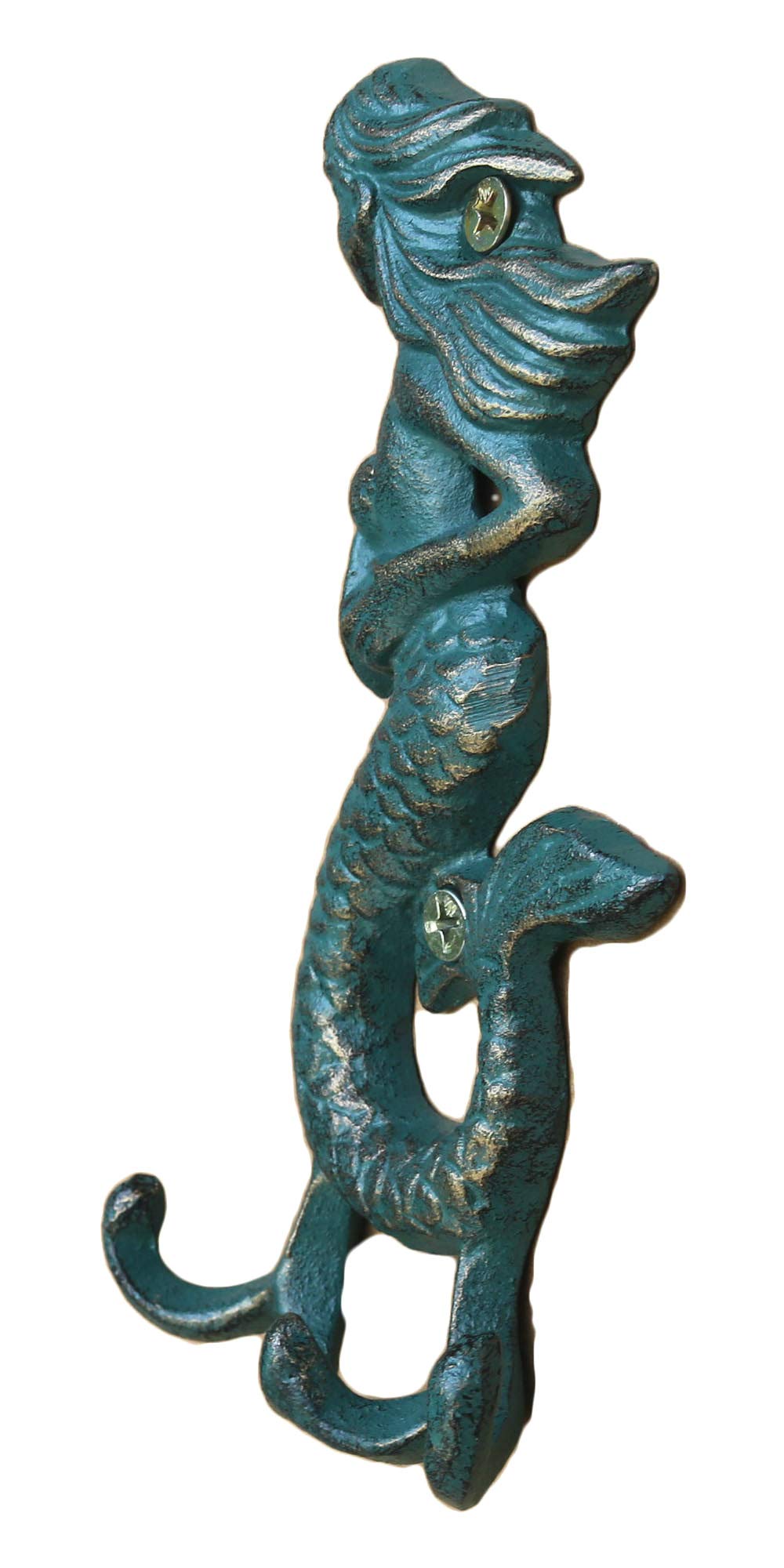 Mermaid Cast Iron Wall Hook, Decorative Metal Key Hanger, Towel Hook with Screws and Anchors