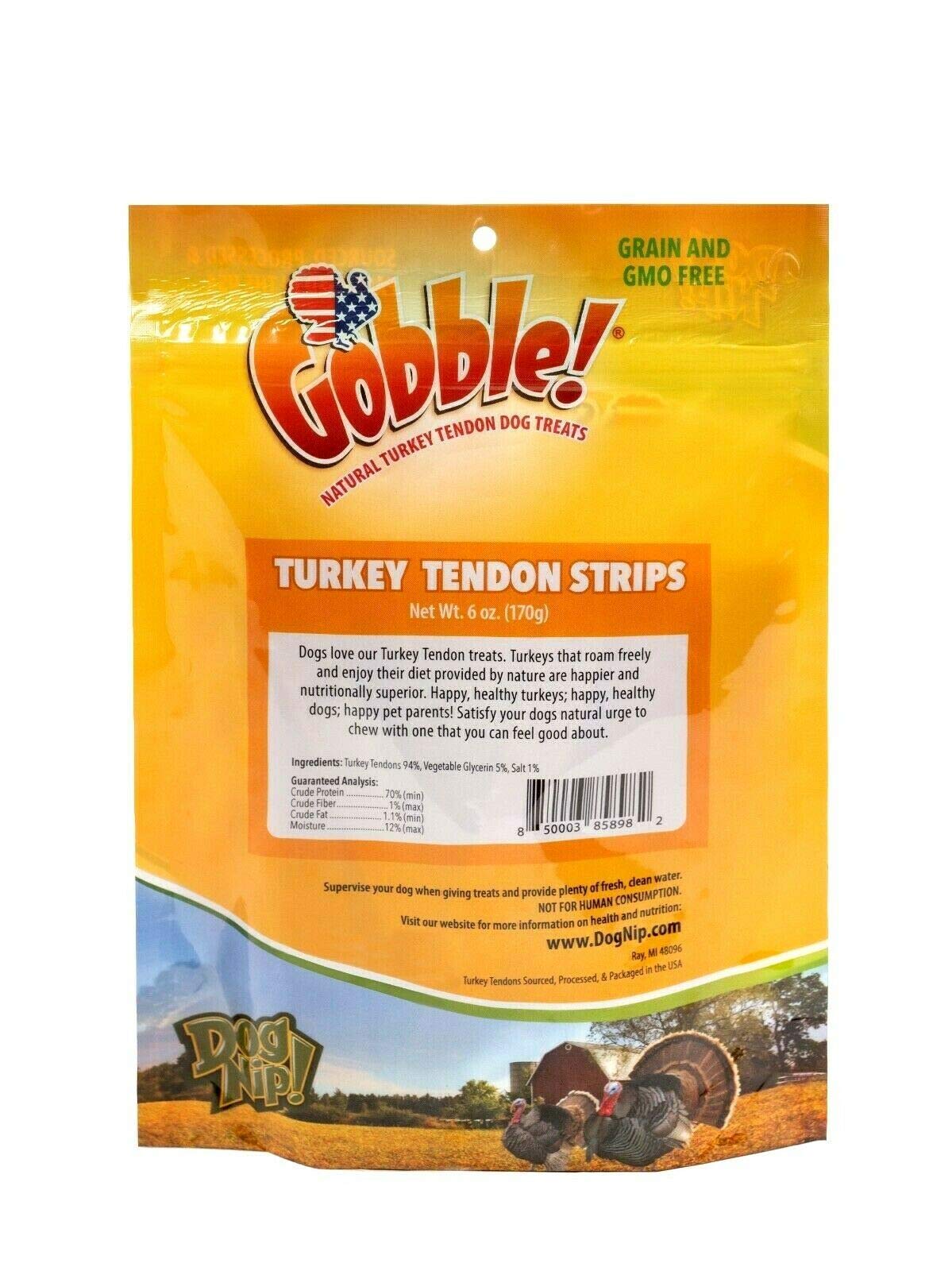 Gobble! 6-Inch Turkey Tendon Strips for Dogs, 6 oz. (170g) Reseal Value Bag, Made in USA, All-Natural Hypoallergenic Dog Chew Treat | Sourced, Processed & Packaged in The USA | (45-50 Pieces)