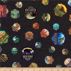 riley blake national parks patches black, quilting fabric by the yard