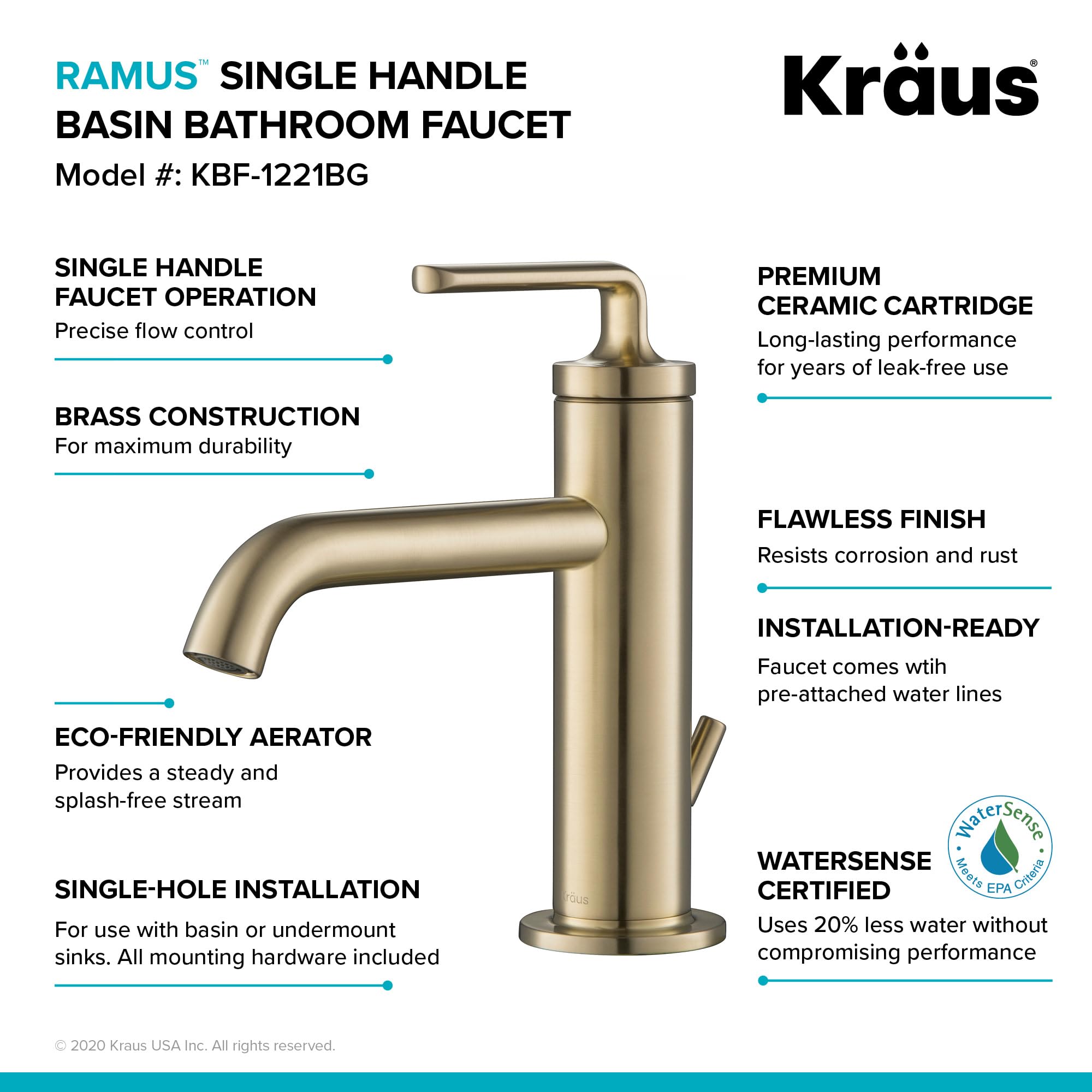 KRAUS Ramus Single Handle Bathroom Sink Faucet with Lift Rod Drain in Matte Black, KBF-1221MB