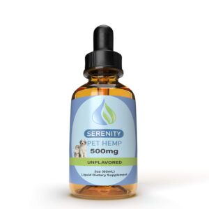 serenity hemp oil for dogs and cats - 500mg 2 fl oz - grown & made in usa - supports hip & joint health, natural relief for pain, separation, health - herbal drops - hemp extract for pets