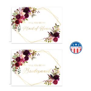 Canopy Street Fall Floral Will You Be My Bridesmaid Cards / 5" x 7" Be My Maid of Honor Request Greeting Cards / 10 Faux Gold Bridesmaids Proposal Note Cards And Envelopes/Made In The USA