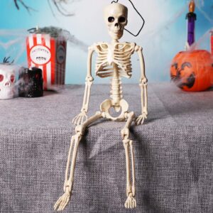 oun nana halloween posable skeleton 16” full body plastic halloween skeletons with movable joints, mini poseable skeleton toy for halloween party decorations